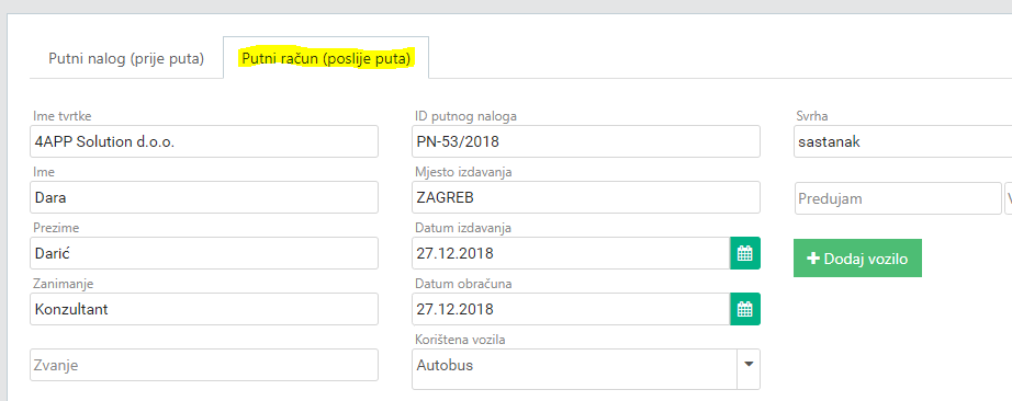 Kreiranje putnog računa - Gooma